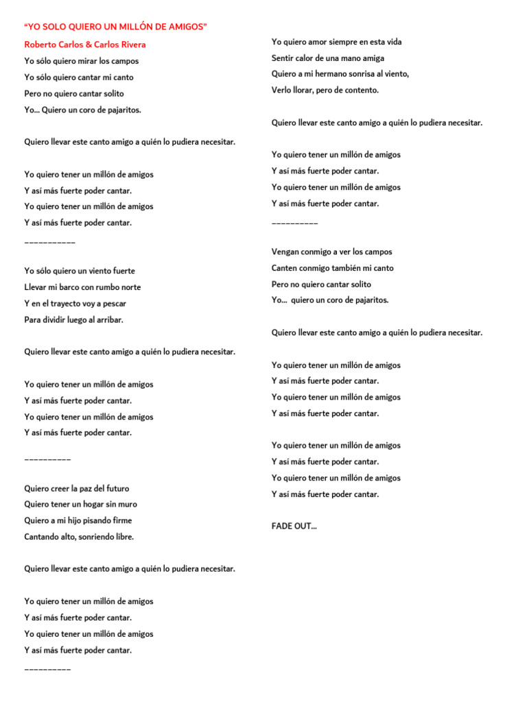 Yo Solo Quiero Un Millón de Amigos Roberto Carlos Carlos Rivera | PDF