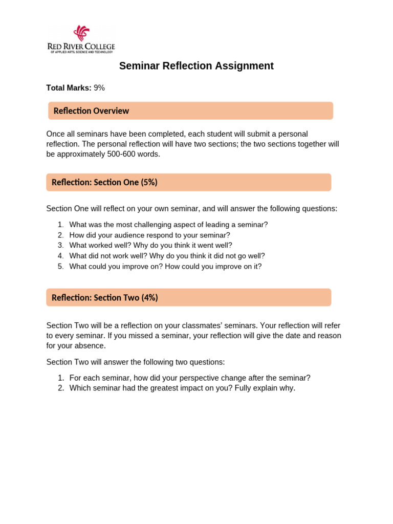 Seminar Reflection Assignment Guide | PDF