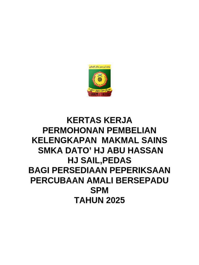 Kertas Kerja Permohonan Kelengkapan Makmal Sains | PDF