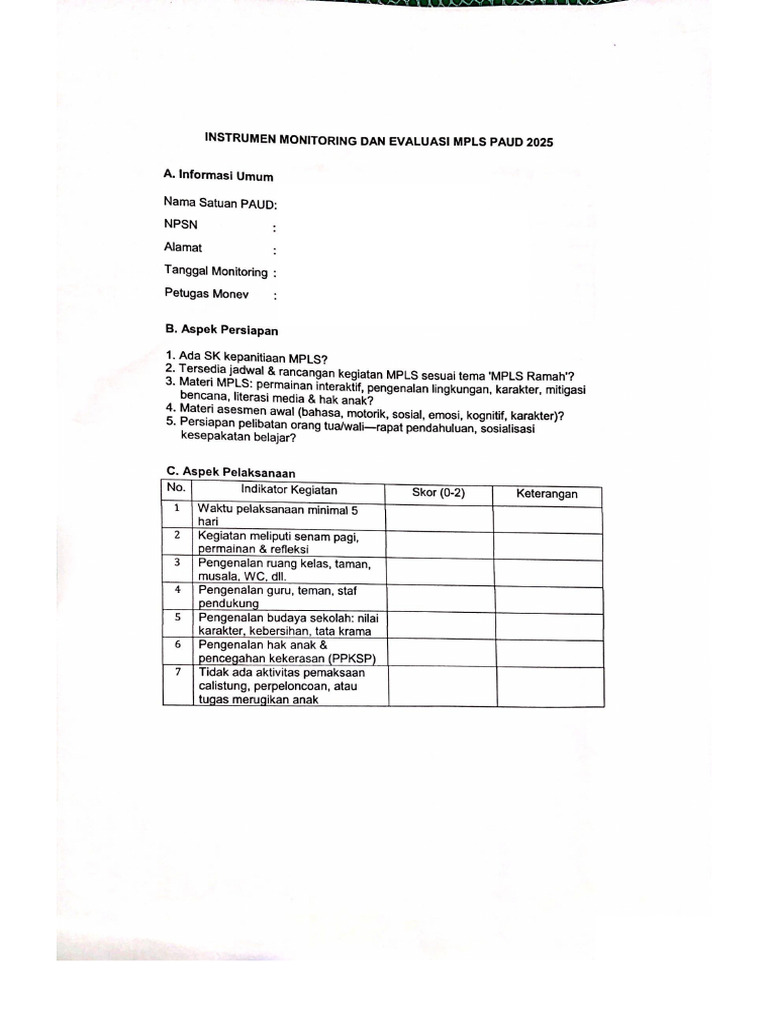 Instrumen Monev | PDF