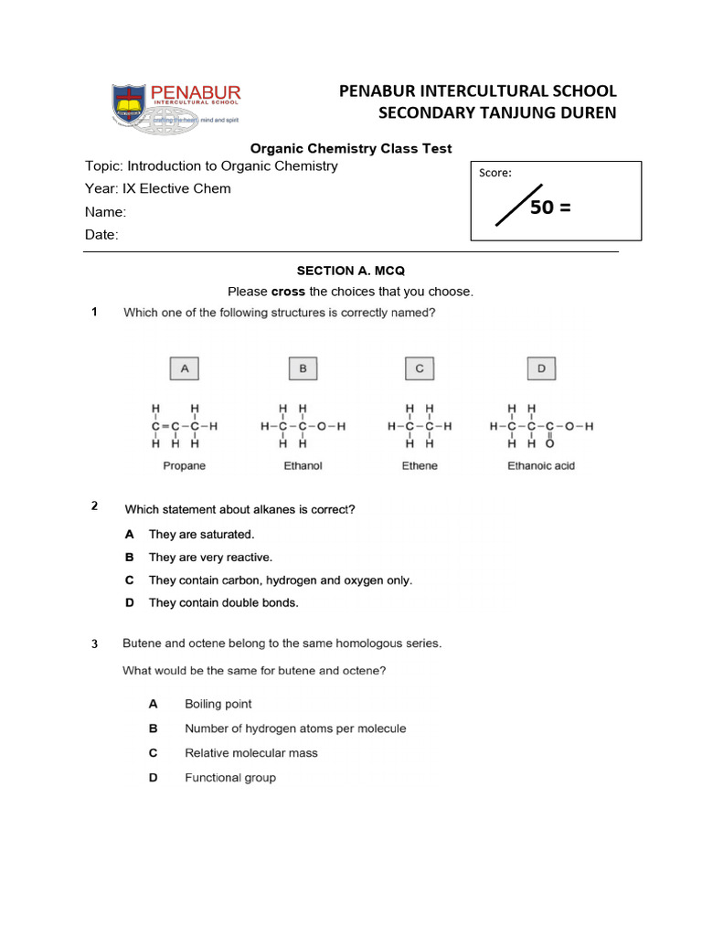 Organic Chemistry Class Test IX | PDF | Alkane | Isomer