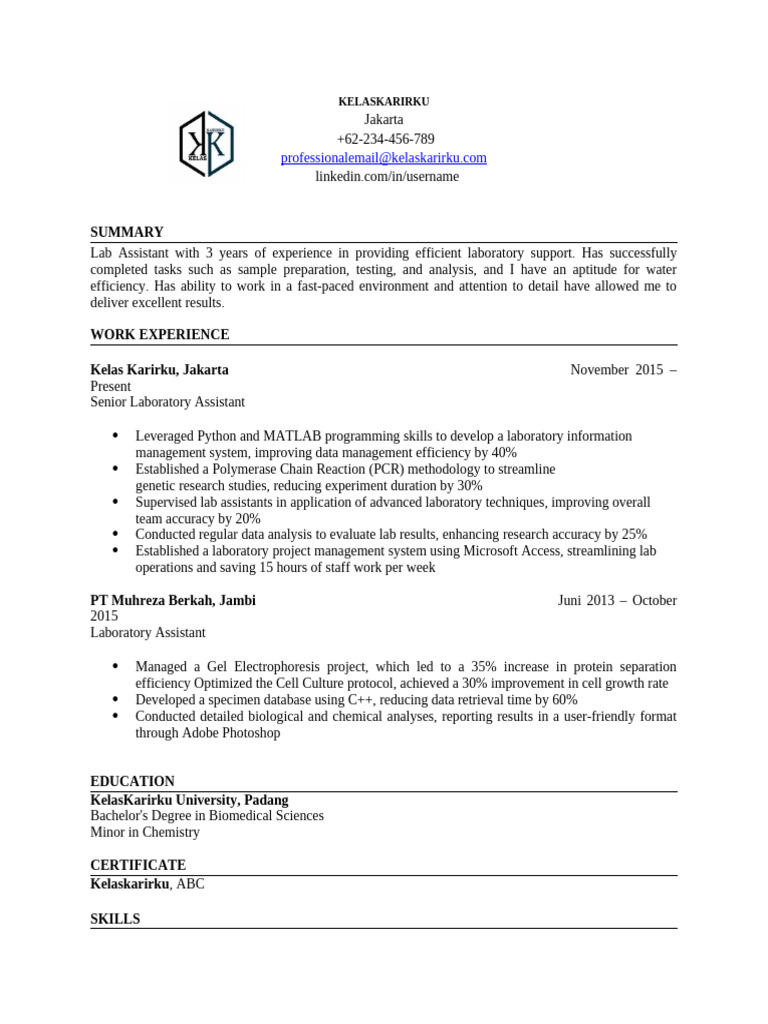 Experienced Lab Assistant Resume | PDF | Analytical Chemistry ...