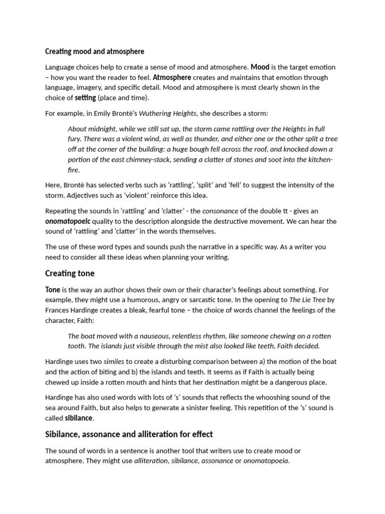 Crafting Mood and Atmosphere in Writing | PDF | Narration | Analogy