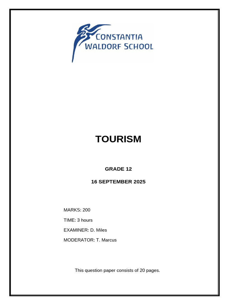 Grade 12 Tourism Exam Paper 2025 | PDF | Tourism | Australian Dollar