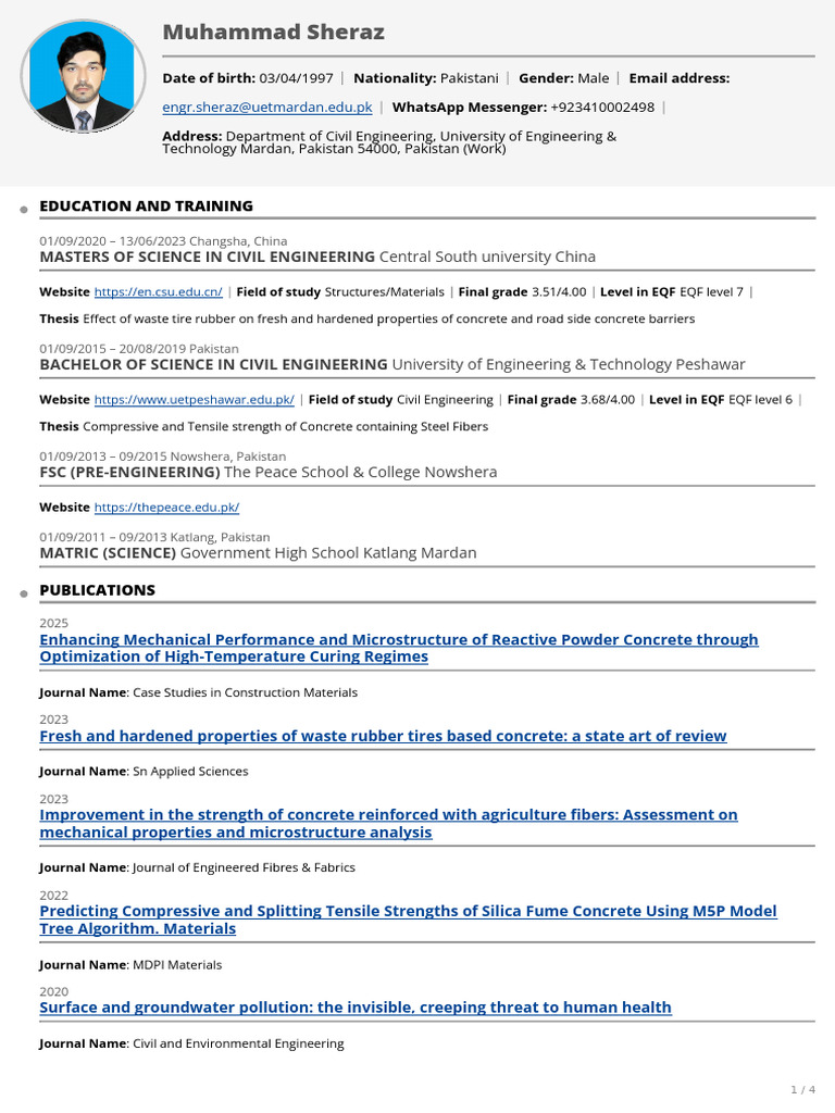 CV - SHERAZ With Publications DOIs and 50 Words Statements | PDF ...