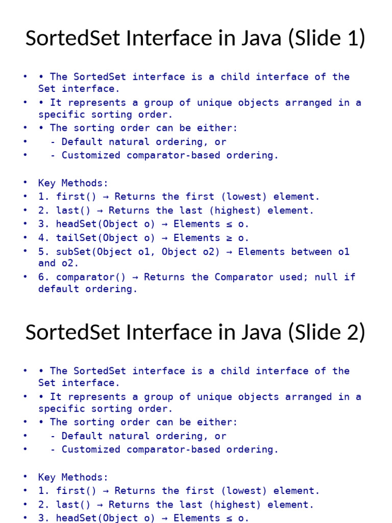 SortedSet Interface | PDF