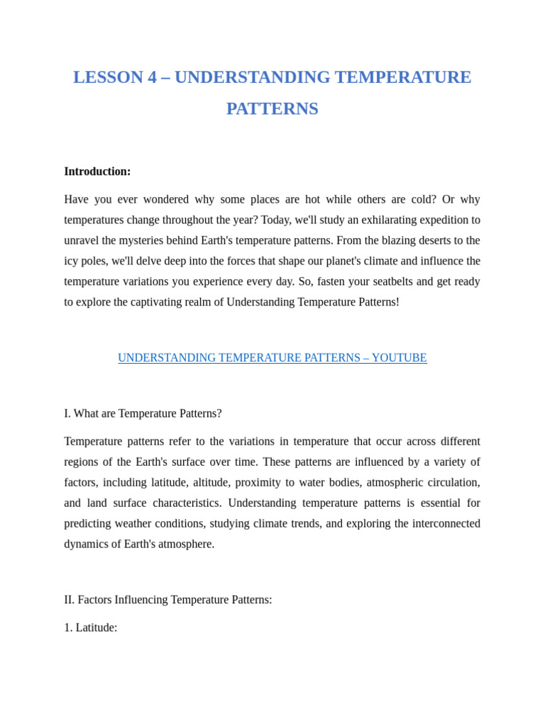 Lesson 4 - Understanding Temperature Patterns | PDF | Atmospheric ...