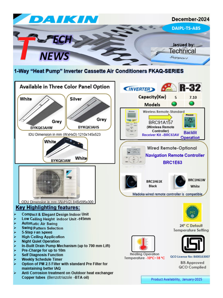 TechNews 85 SA-1-Way Heat Pump Inverter Cassette AC-Daikin | PDF | Air Conditioning | Power Inverter