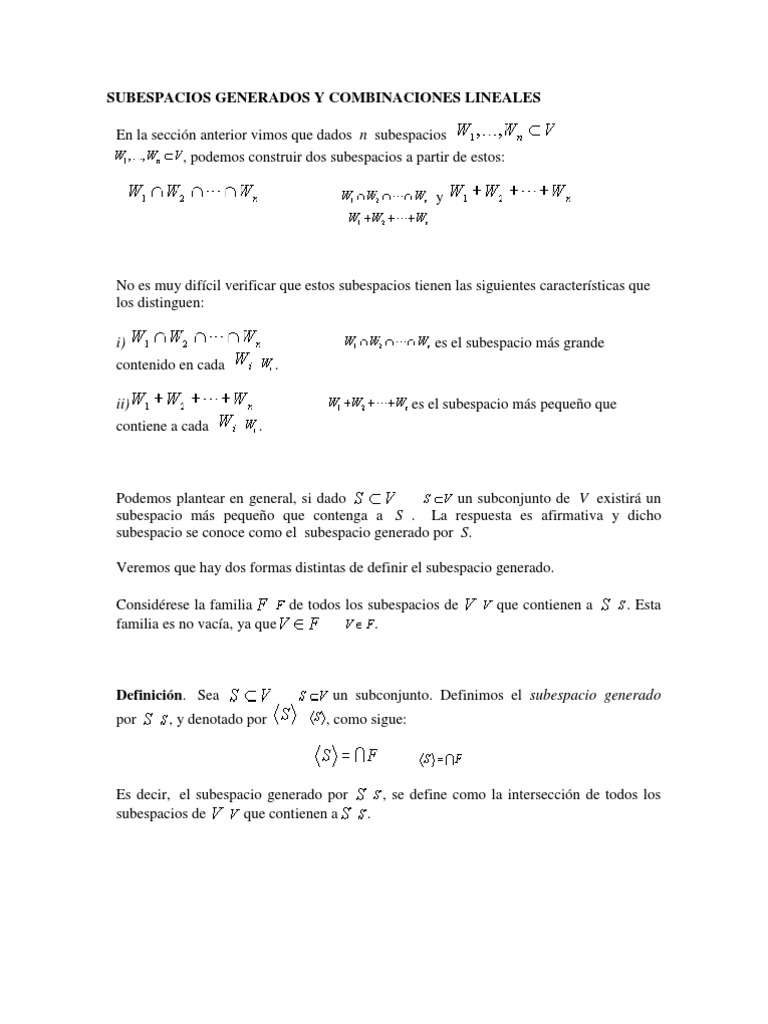 Subespacios Generados y Combinaciones Lineales | PDF | Espacio vectorial | Subespacio lineal