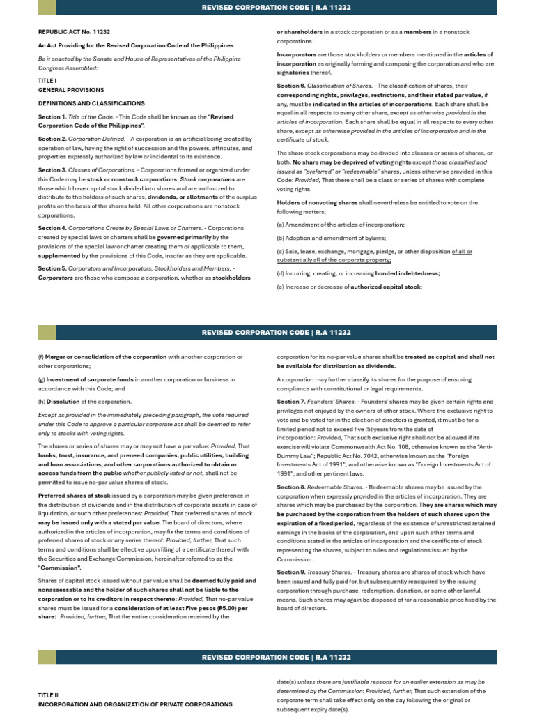 Revised Corporation Code of the Philippines | PDF | Board Of Directors ...
