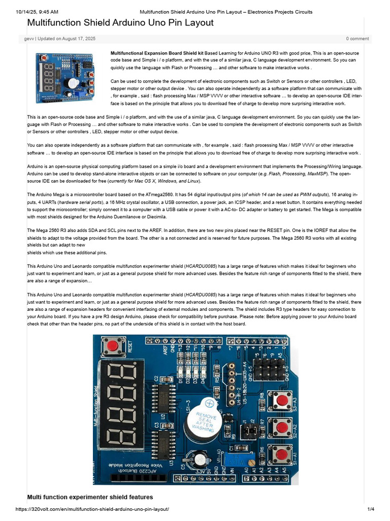 Arduino Uno Multifunction Shield Guide | PDF | Arduino | Computer Science