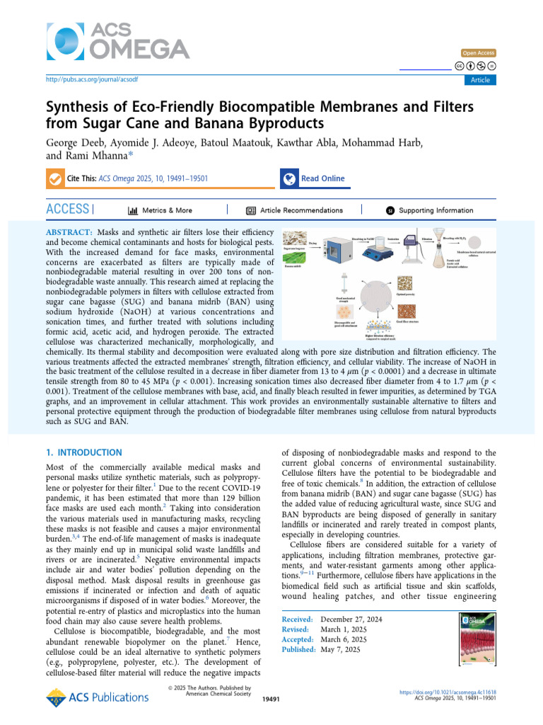 Synthesis of Eco Friendly Biocompatible Membranes and Filters From ...
