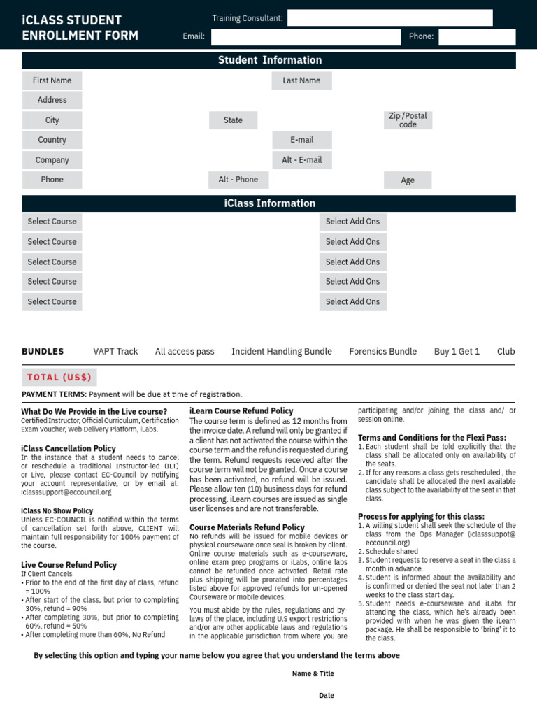 iClass Student Enrollment Form | PDF