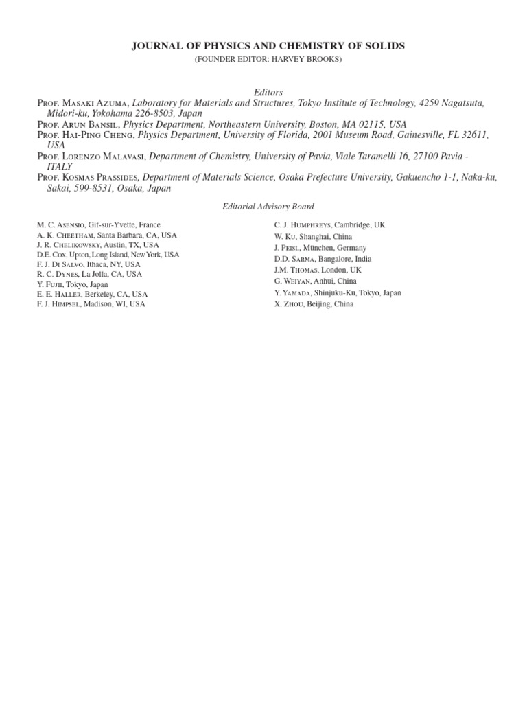 Editorial Board 2021 Journal of Physics and Chemistry of Solids | PDF