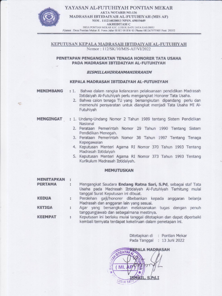 SK Pengangkatan TU | PDF