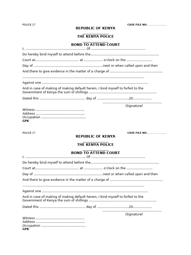 Kenya Police Court Attendance Bond | PDF