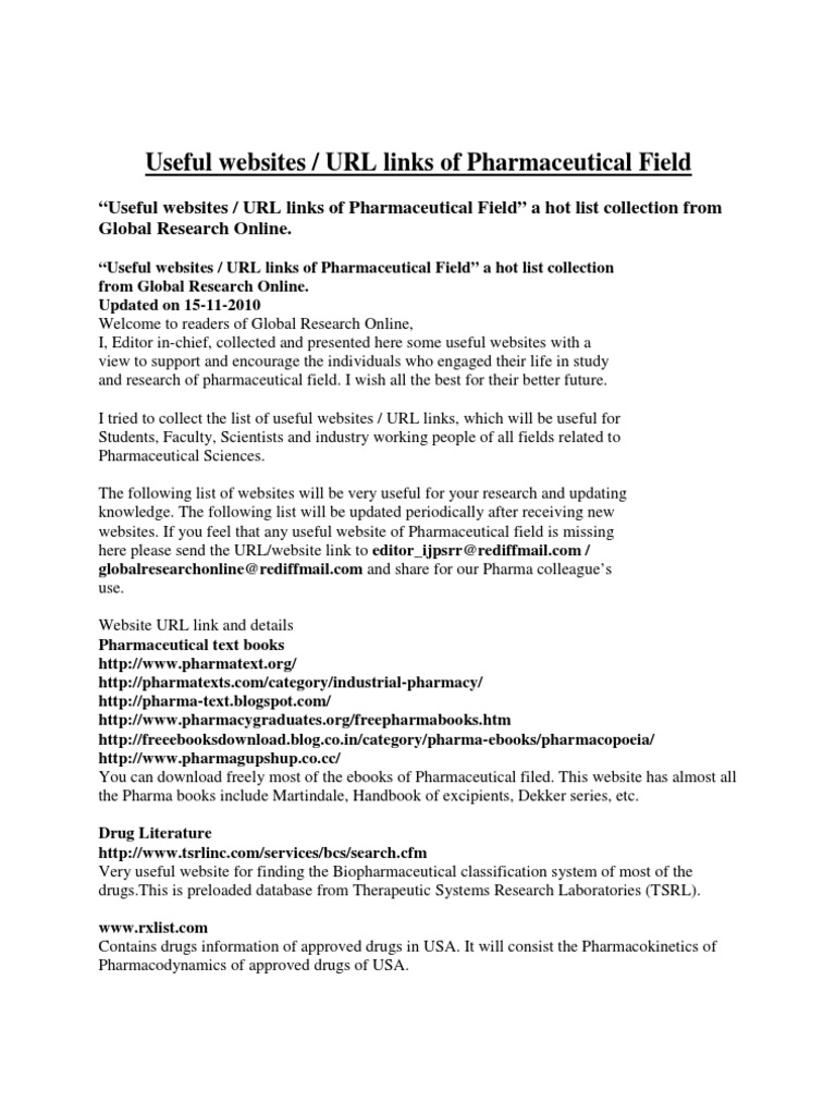Essential Pharmaceutical Resources Online | PDF