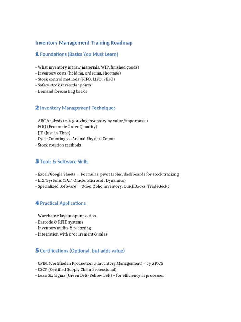 Inventory Management Training Roadmap | PDF