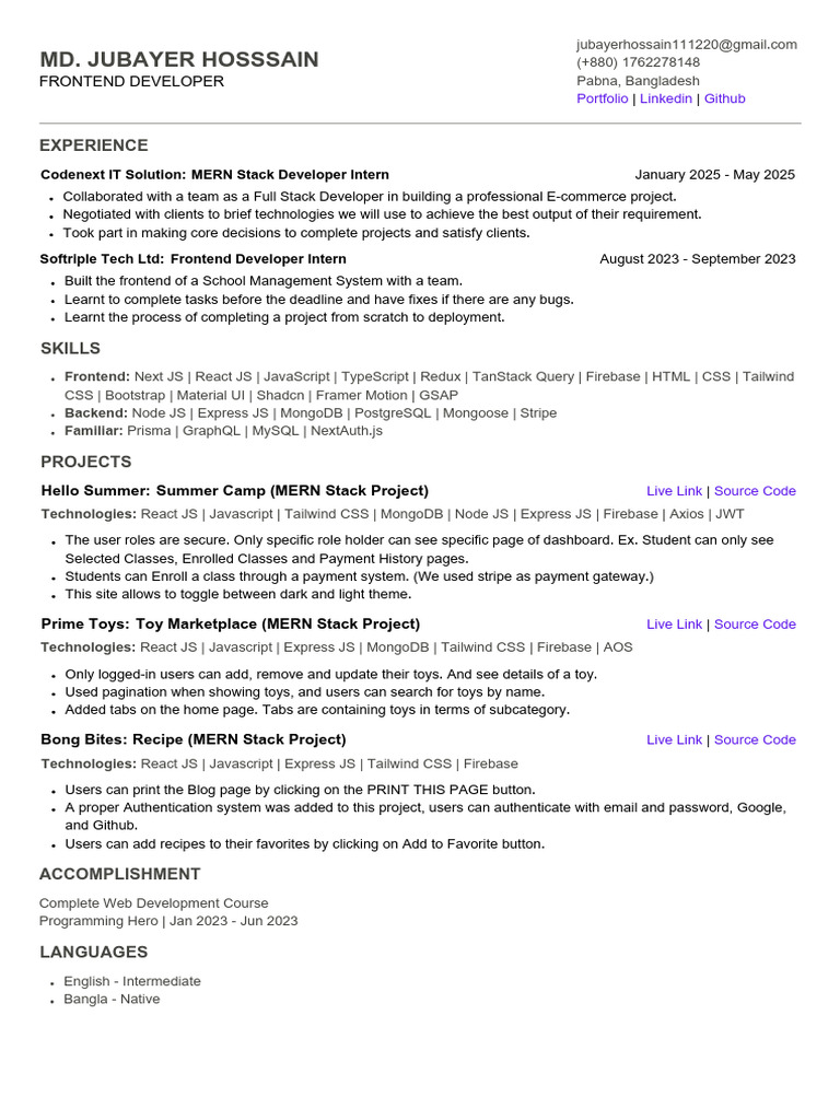 Jubayer Hossain Frontend Developer | PDF | Java Script | Web Development