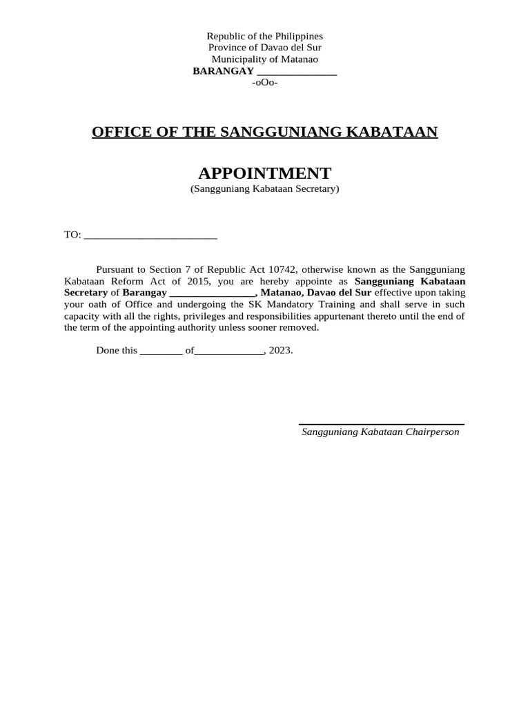 SK Appointment and Resolution Document | PDF | Government | Youth