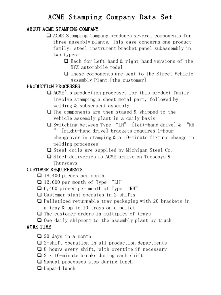 002-A - Acme Stamping Company - Case Study | PDF | Mechanical ...