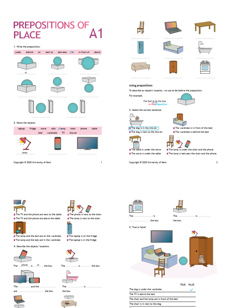 Prepositions and Object Locations Exercise | PDF | Chess Openings | Chess