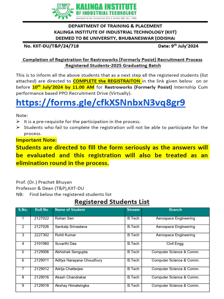 Restroworks Registration for KIIT Students | PDF