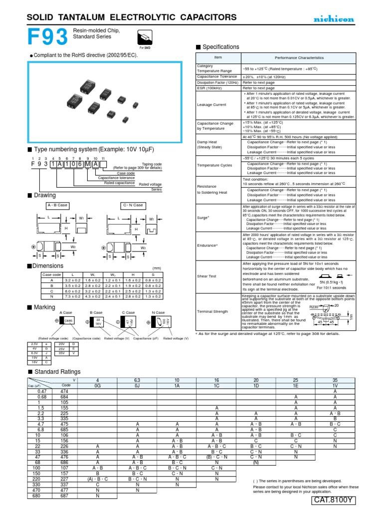 Solid Tantalum Electrolytic Capacitors: Specifications | PDF ...