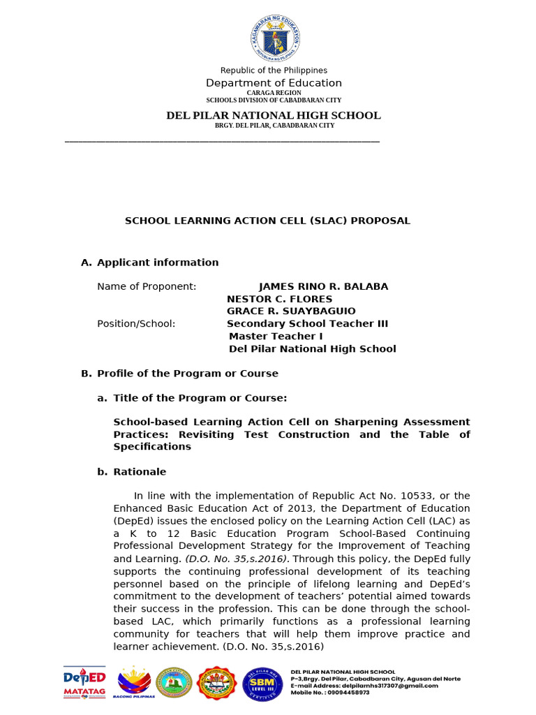 Aug. 8 2025 SLAC Proposal Accomplishement Report On Constructing TOS TQ 2025 | PDF | Educational ...