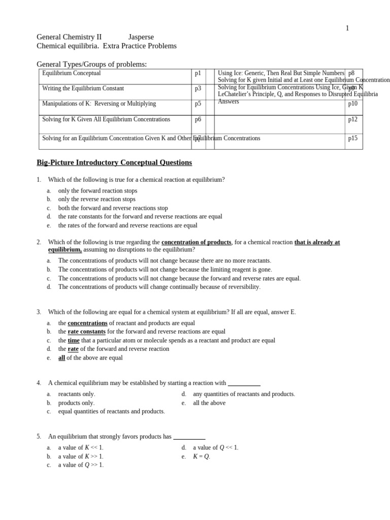 Equilibria Practice Problem | PDF | Chemical Equilibrium | Chemical ...