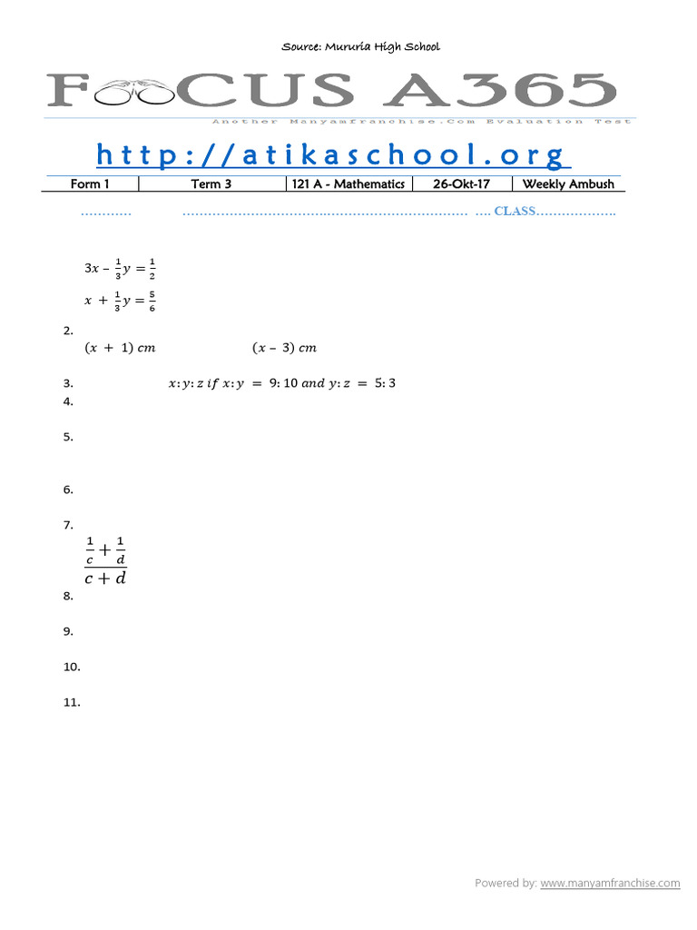 Mathematics Form 1 Term 1-004 | PDF | Area | Rectangle