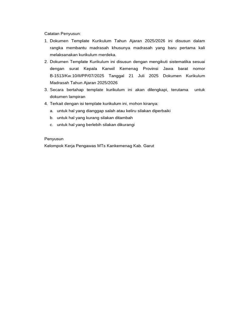Template Kurikulum MTs 2025/2026 | PDF