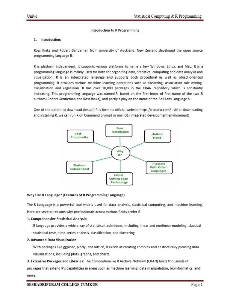R - Unit 1 - Introduction To R Programming | PDF | R (Programming Language) | Reserved Word