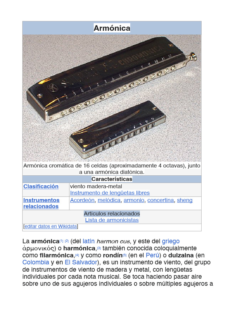 Partes y nombres de la armónica | PDF | Harmónica | Instrumentos musicales