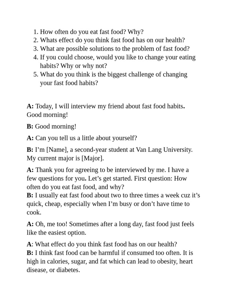 How Often Do You Eat Fast Food | PDF | Fast Food | Obesity