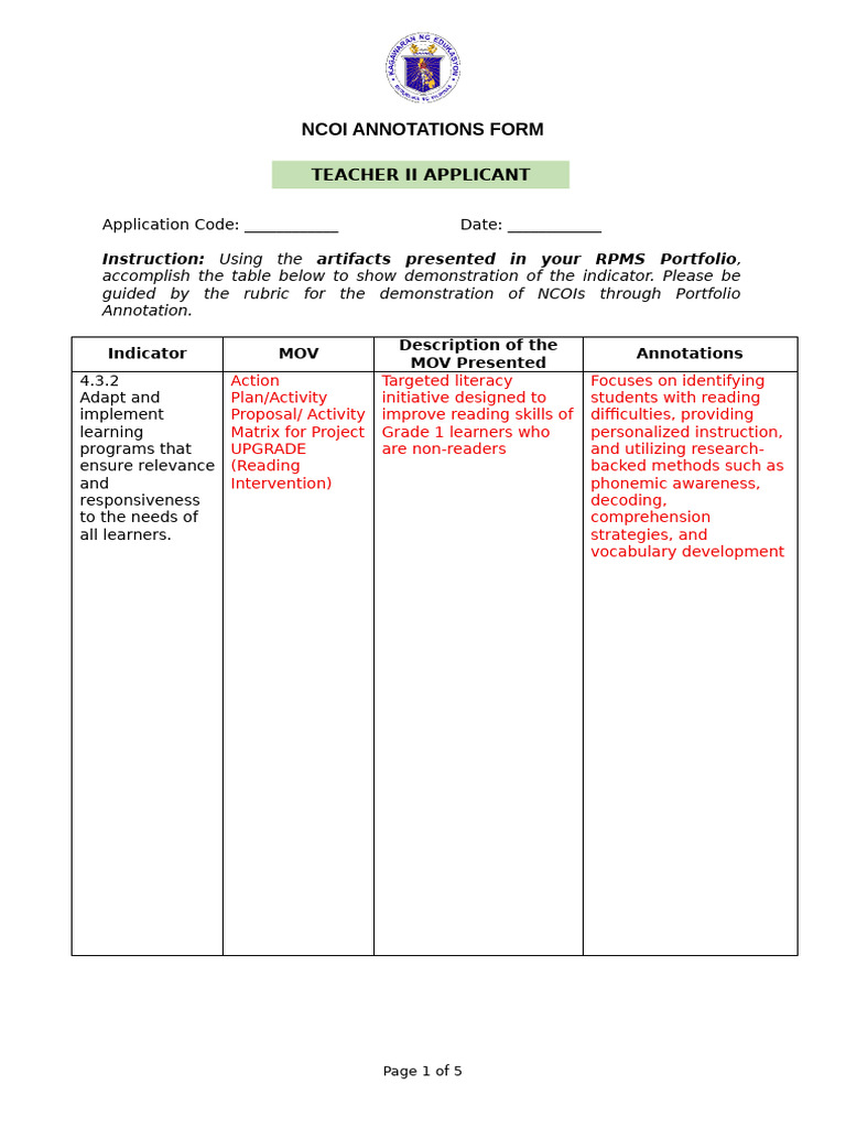 TII NCOI Annotations Form (1) | PDF | Cognitive Science | Applied ...