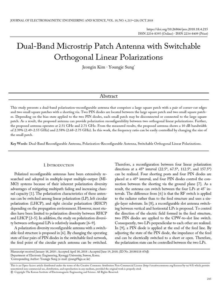 Dual-Band Microstrip Patch Antenna With Switchable | PDF | Antenna (Radio) | Waves
