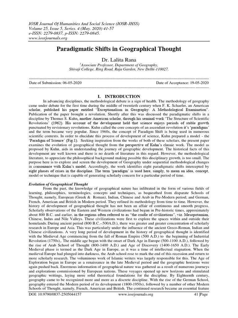 Paradigmatic Shifts in Geographical Thou | PDF | Paradigm | Geography