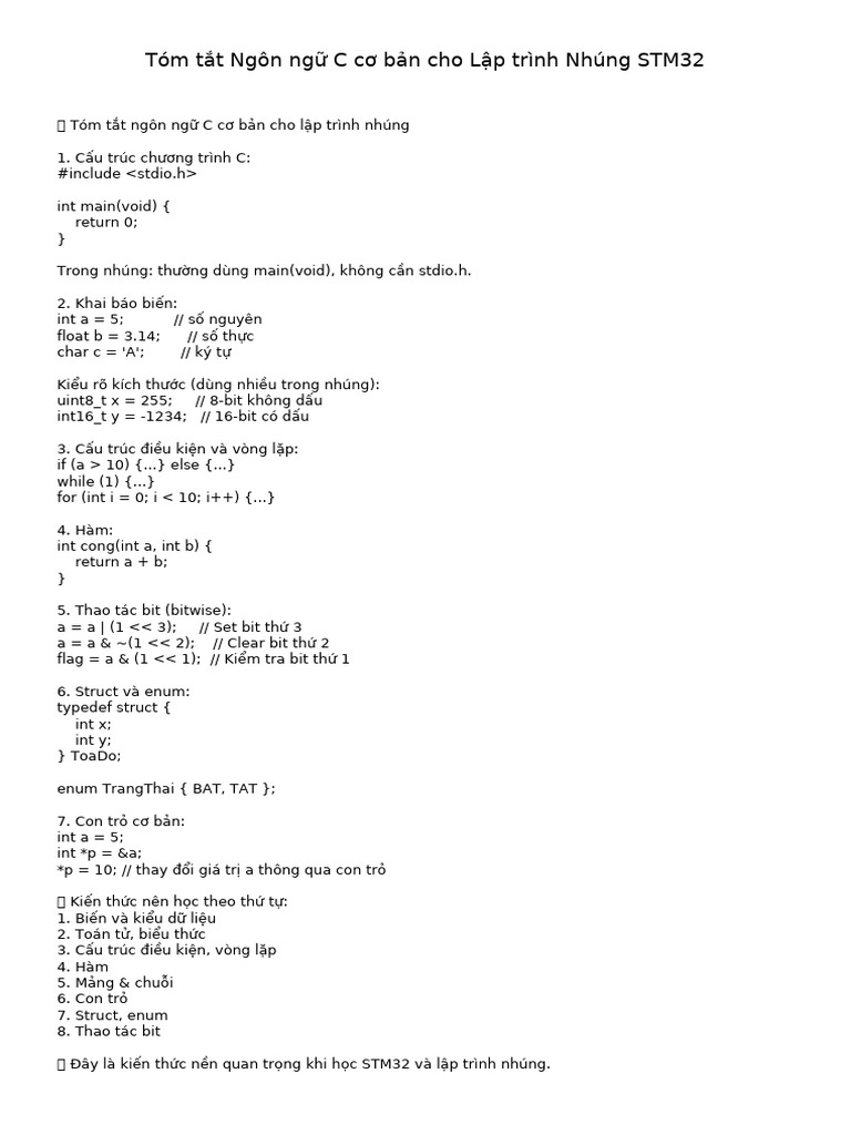 Tom Tat C Cho Lap Trinh Nhung | PDF