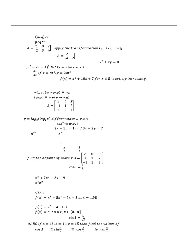 Mid Term Mathematics Question Bank 2025 | PDF