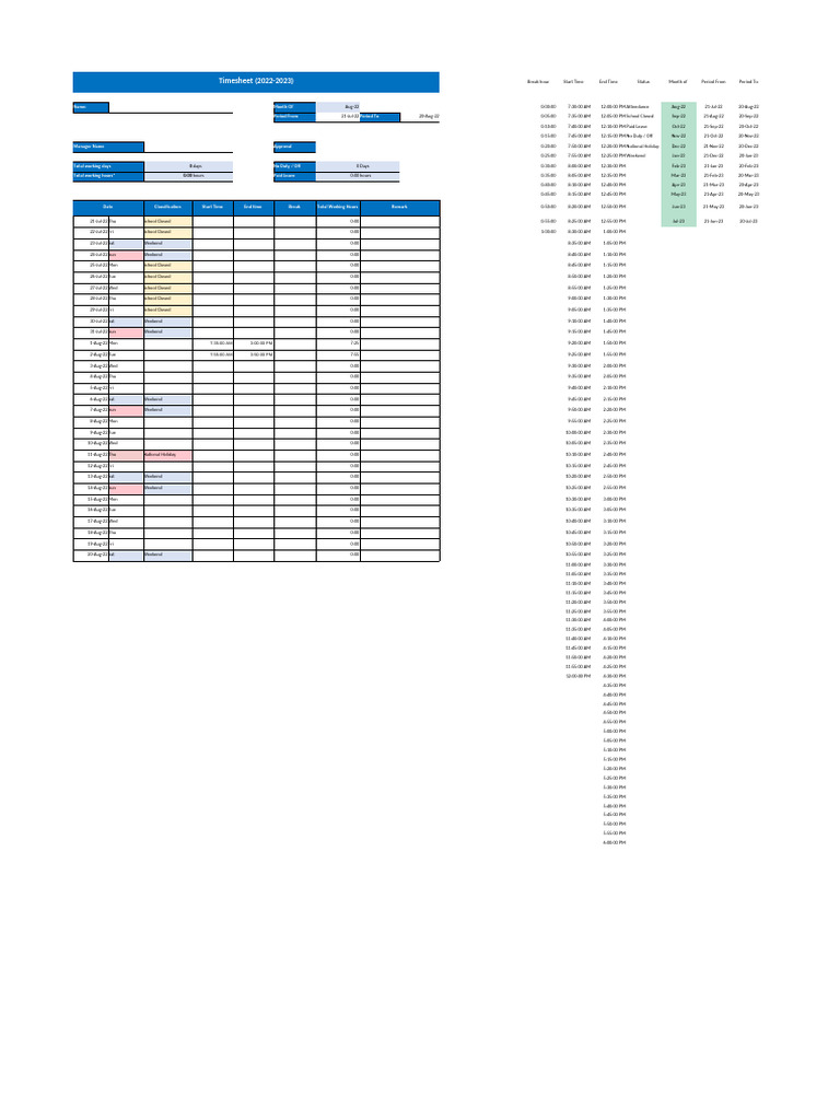 2022-2023 Timesheet Overview | PDF