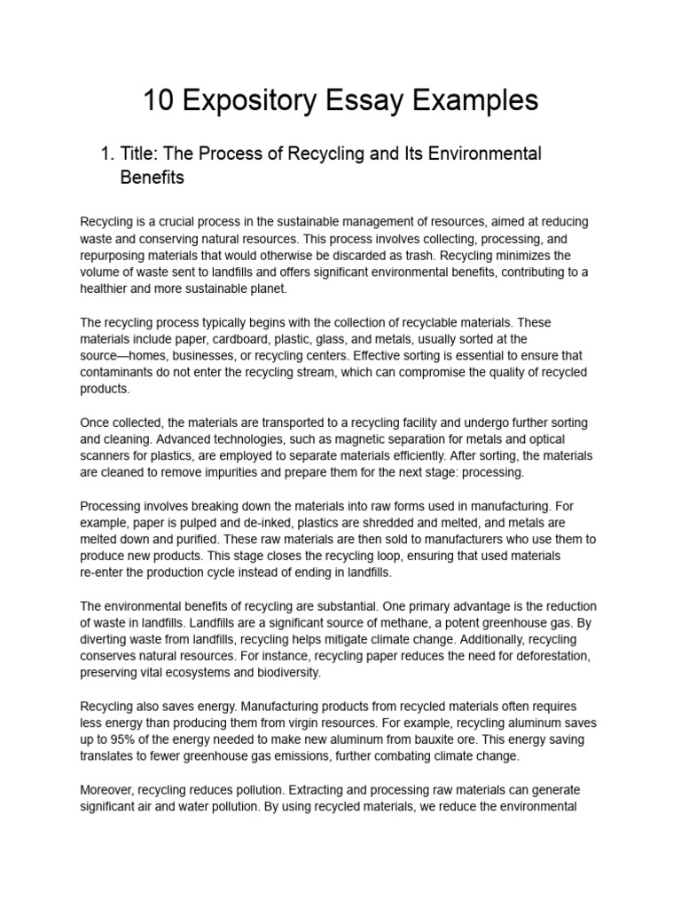 Expository Essay Examples | PDF | Recycling | Online Shopping