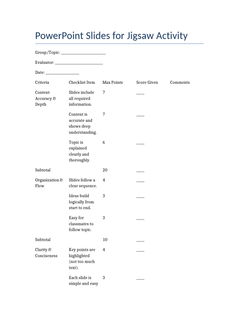 PowerPoint Jigsaw Rubric | PDF | Human Communication