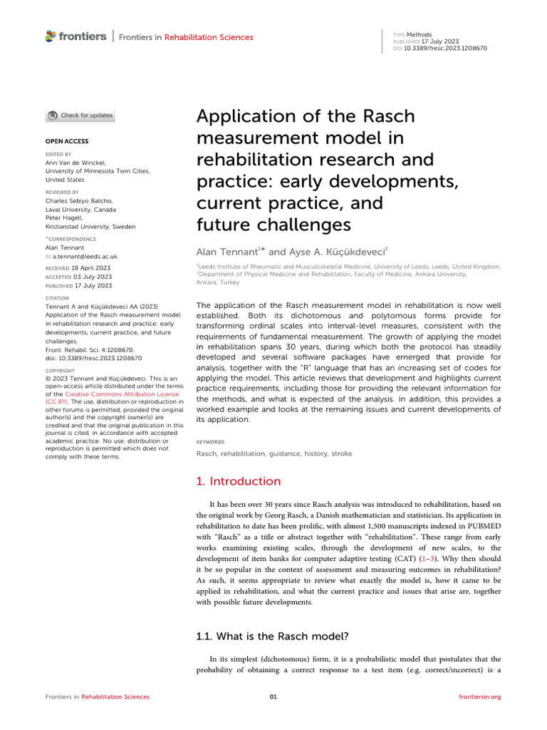 Application of The Rasch Measurement Model in Rehabilitation Research ...