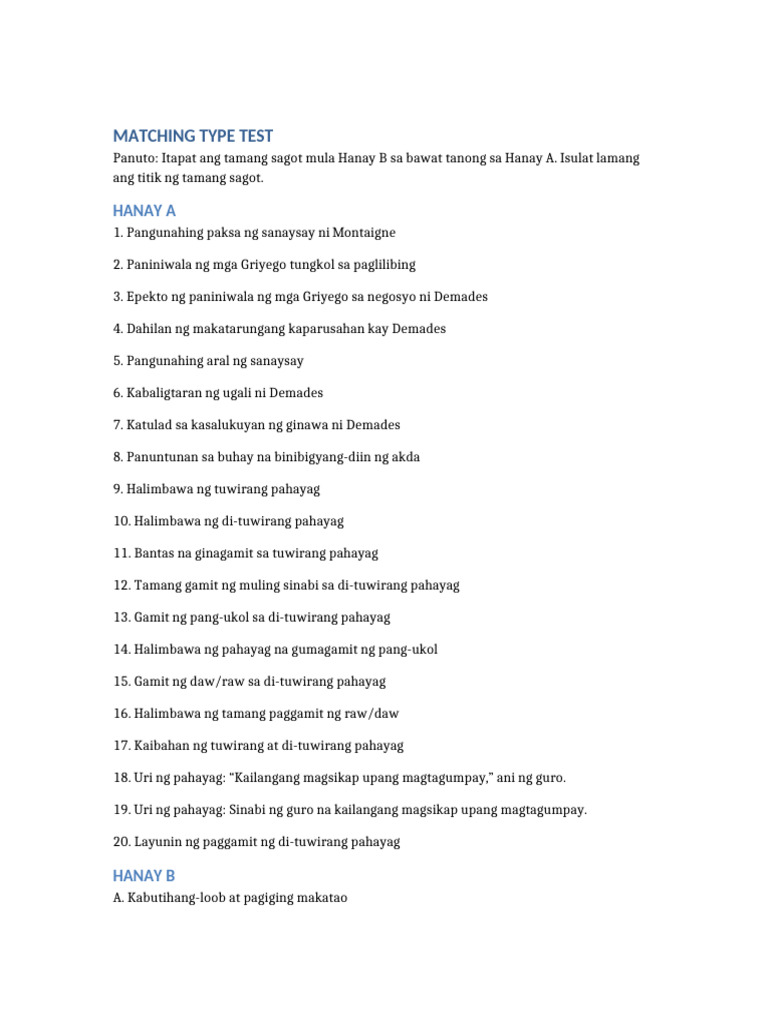 Matching Type Test | PDF