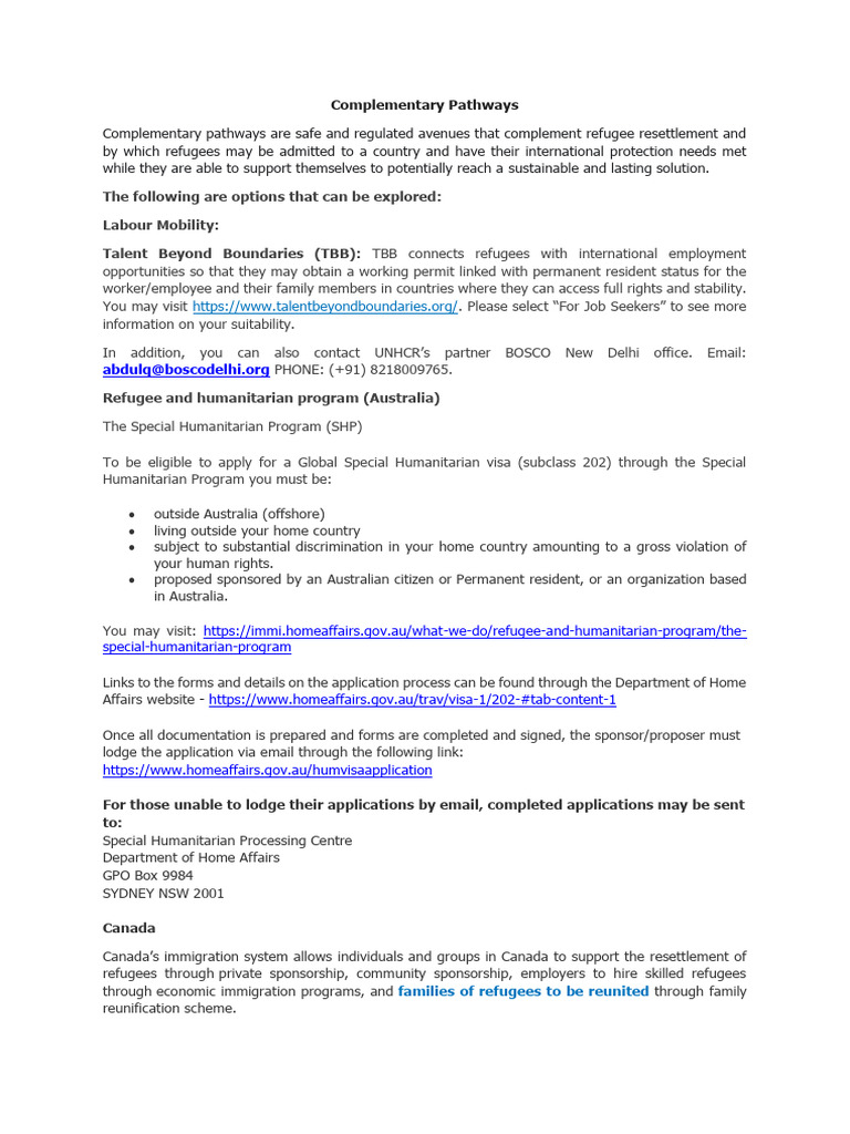 Information Sheet-Complementary Pathways | PDF | Refugee | Forced Migration