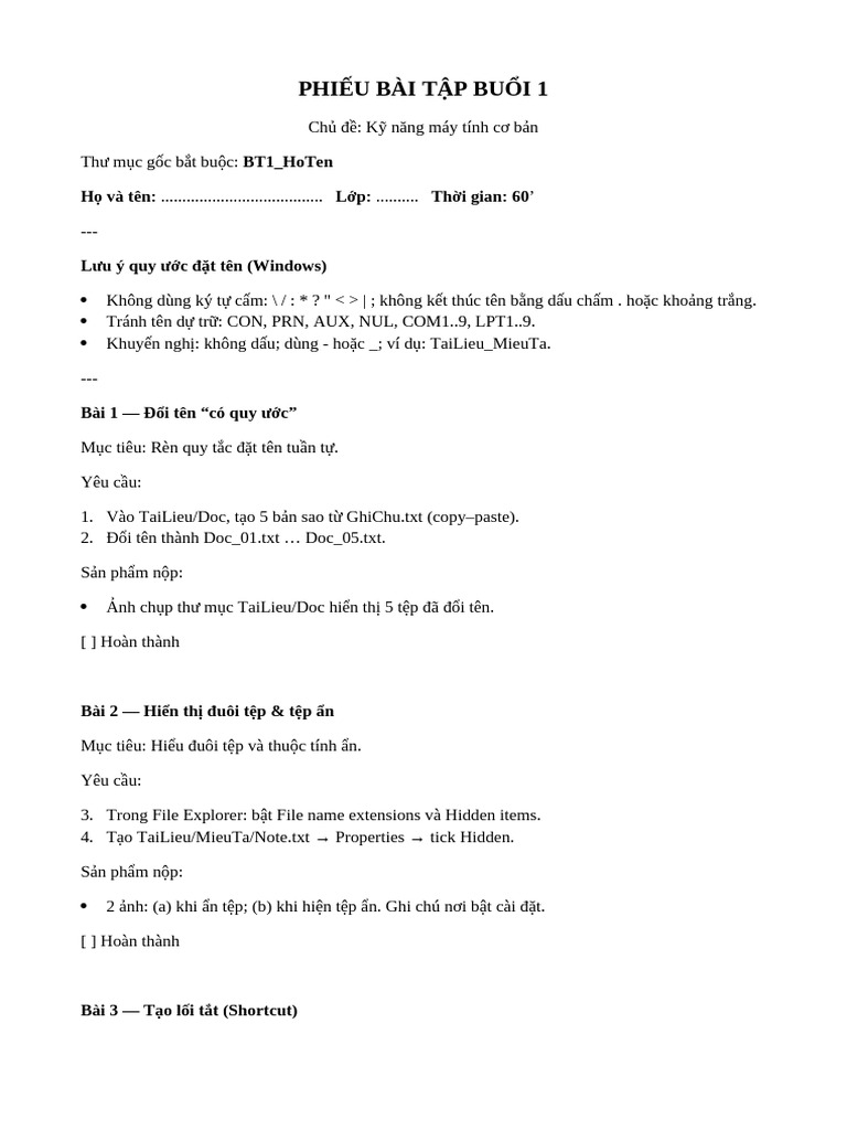 Phieu_Bai_Tap_Buoi1 | PDF