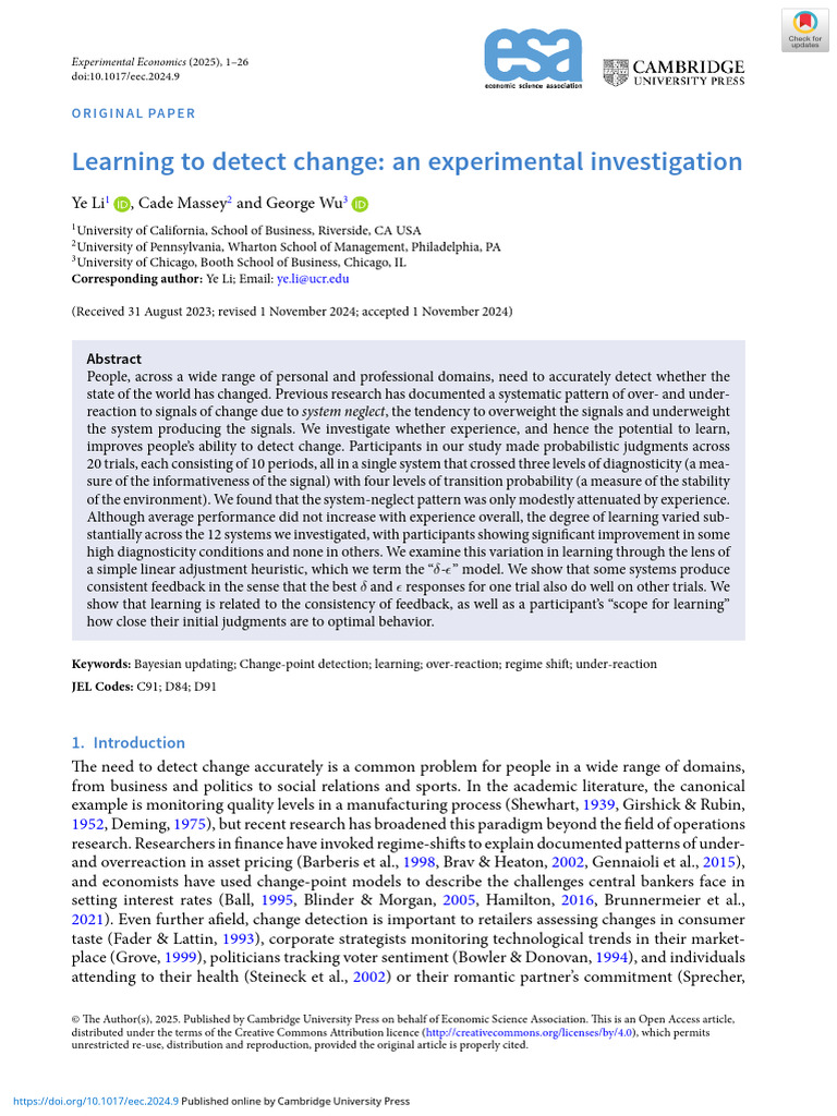 Learning To Detect Change An Experimental Investigation | PDF ...