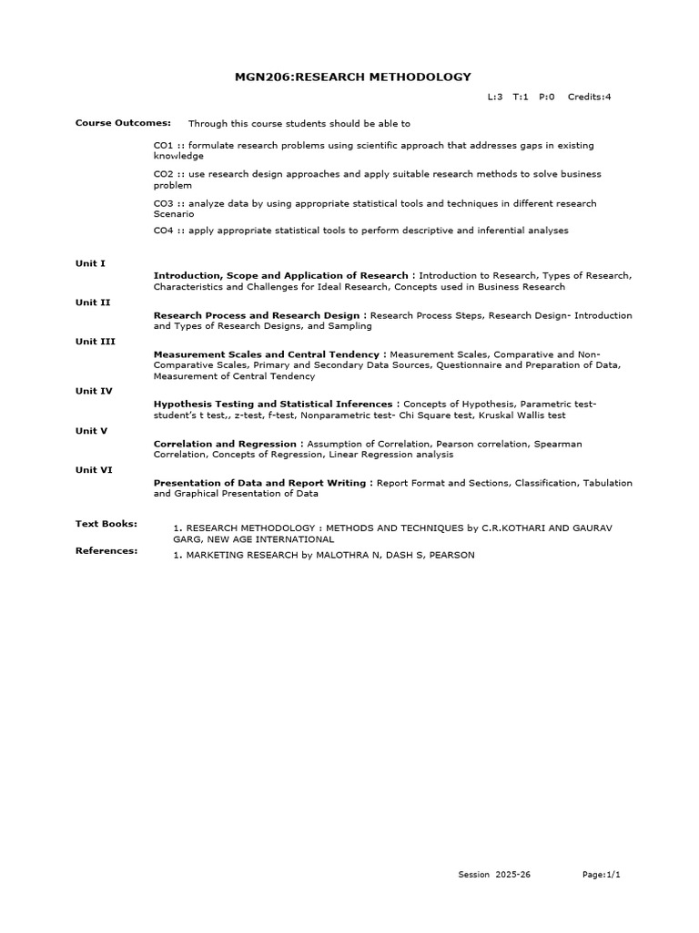 Research Methodology Course Overview | PDF