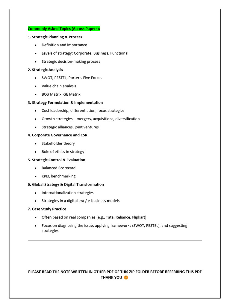 Strategic Management Overview and Frameworks | PDF | Strategic ...